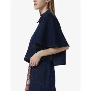 LEEM Relaxed-fit Collared Denim Top With Short Sleeves