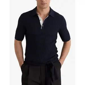 REISS Era Short-sleeve Textured-knit Polo