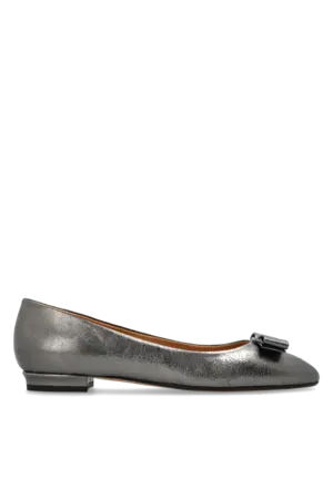 FERRAGAMO Varina Metallic Leather Ballet Flats - Silver
