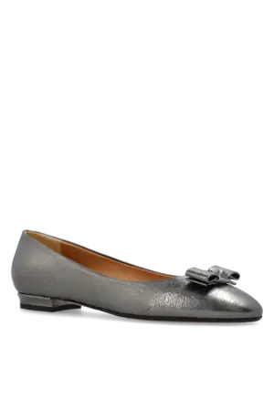 FERRAGAMO Varina Metallic Leather Ballet Flats - Silver