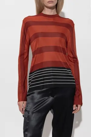 FERRAGAMO Striped Fine Knit Long Sleeve Top