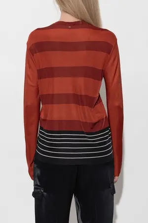 FERRAGAMO Striped Fine Knit Long Sleeve Top