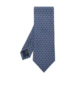 FERRAGAMO Logo Printed Neck Tie - Blue