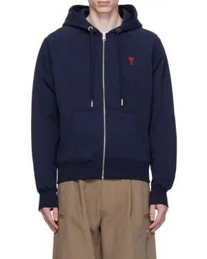 Ami Logo Embroidered Cotton Hoodie