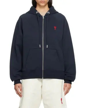 Ami Logo Embroidered Cotton Hoodie