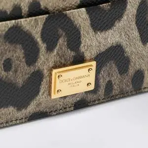 Dolce & Gabbana Card Holder In Leopard-print Dauphine Leather With Logo Plaque - Brown