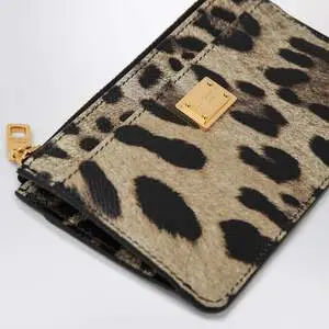 Dolce & Gabbana Leopard-print Dauphine Leather Card Holder With Zip - Brown