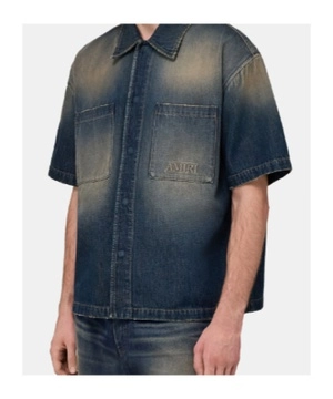 Amiri Logo Denim Short Sleeve Shirt