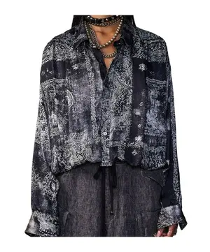 R13 Printed Button-up Shirt With Gathered Yoke