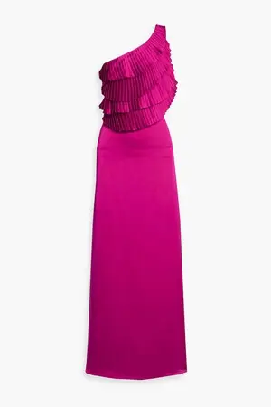 PatBO One-shoulder Ruffled Satin Gown