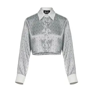 VAZAF Cropped Monogram Print Satin Shirt
