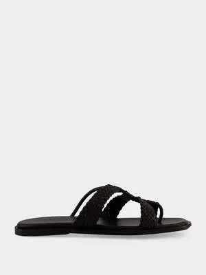 Hereu Lina Woven Strappy Flat Sandals - Black