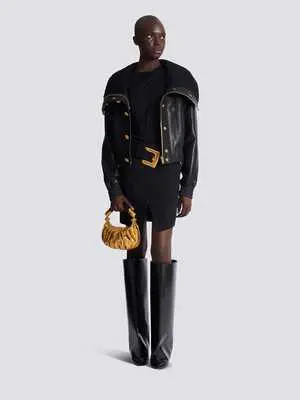 Balmain Short Grain De Poudre Skirt With Anthem Buckle