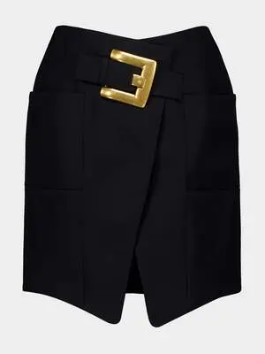 Balmain Short Grain De Poudre Skirt With Anthem Buckle - Black