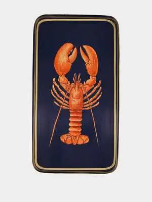 LES-OTTOMANS Handpainted Lobster Iron Tray - Blue