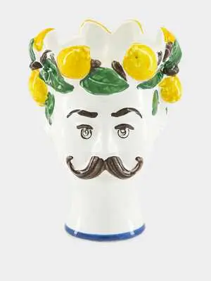 LES-OTTOMANS Hand-painted Ceramic Candle With Lemons - Multicolour