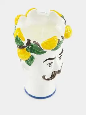 LES-OTTOMANS Hand-painted Ceramic Candle With Lemons - Multicolour