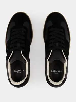 Balmain Swan Suede And Leather Lace-up Trainers - Black