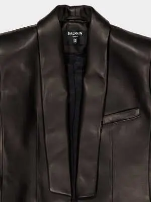 Balmain Lambskin Leather Spencer Jacket With Shawl Lapel