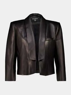 Balmain Lambskin Leather Spencer Jacket With Shawl Lapel