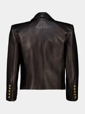 Balmain Lambskin Leather Spencer Jacket With Shawl Lapel