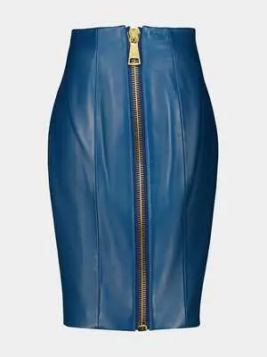 Balmain Zipped Lambskin Pencil Skirt - Blue