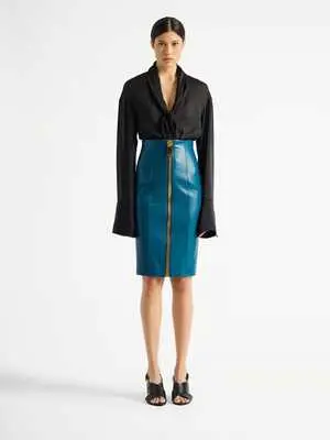 Balmain Balmain Zipped Lambskin Pencil Skirt Blue