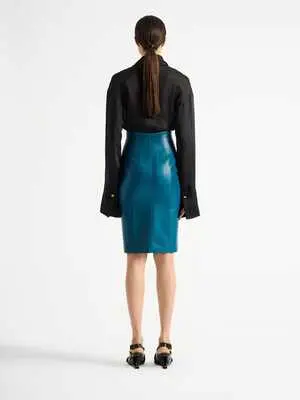 Balmain Zipped Lambskin Pencil Skirt - Blue