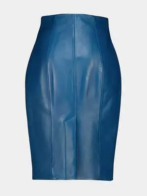 Balmain Zipped Lambskin Pencil Skirt - Blue