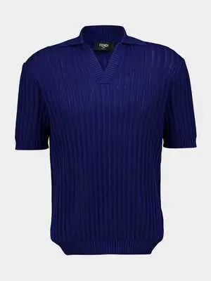 Fendi Openwork Cotton Polo Shirt - Blue