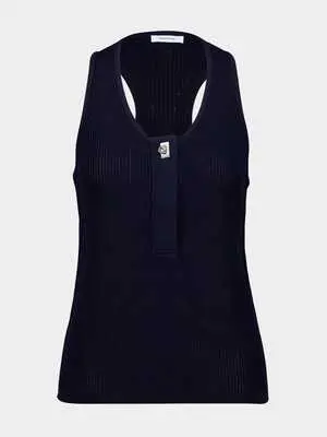 FERRAGAMO Navy Knitted Racer Back Top - Blue
