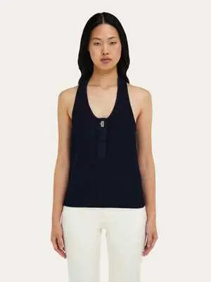 FERRAGAMO Navy Knitted Racer Back Top