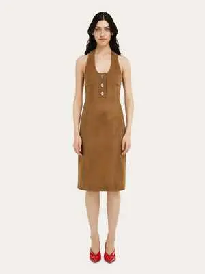 FERRAGAMO Racer Back Nubuck Dress - Brown