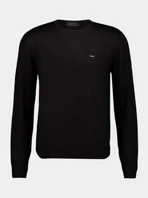 Prada Superfine Wool Crewneck Pullover - Black