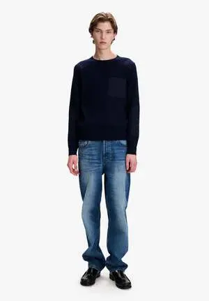 A.p.c. Merino Wool Military Sweater With Patches And Pocket - Marine Blue