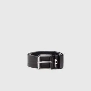 DIESEL® 4cm Crinkle Leather Belt With Signature Metal Trim