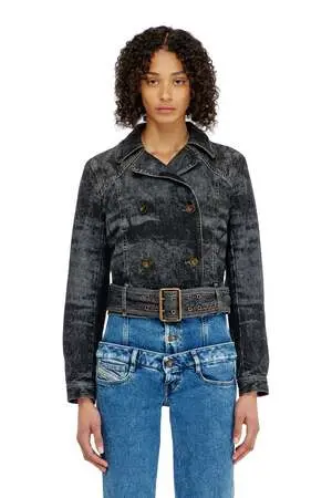 DIESEL® Cropped Denim Jacket With Grommeted Belt