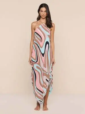 L'Agence Elise Cover-up Dress - Multi Abstract Swirl