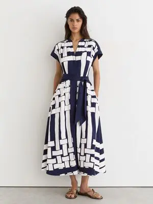 REISS Samira Scarf-print Midi Dress With Belt