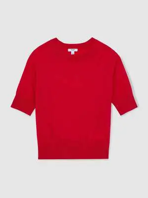 REISS Suzzie Merino Wool Mock Neck T-shirt - Red