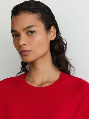REISS Suzzie Merino Wool Mock Neck T-shirt - Red