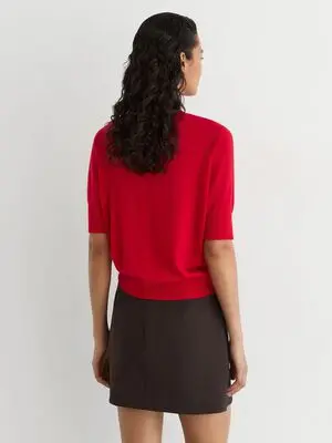 REISS Suzzie Merino Wool Mock Neck T-shirt - Red