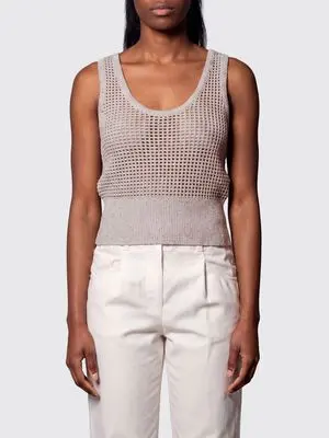 Brunello Cucinelli Sleeveless U-neck Openwork Knit Top - Sand