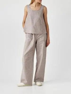 Max Mara Pinstriped Linen And Cotton Top