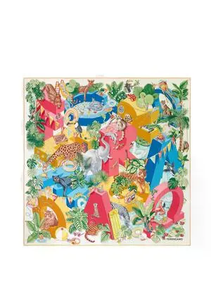 FERRAGAMO Jungle-party Print Silk Scarf - Blue