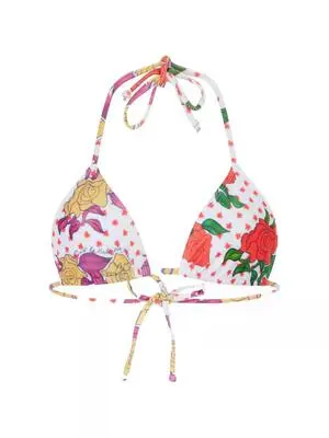 DONDE ESTEBAN Floral Print Triangle Bikini Top - White
