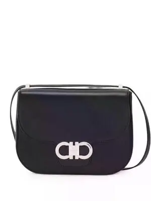 FERRAGAMO Double Gancini North-south Crossbody Bag - Black