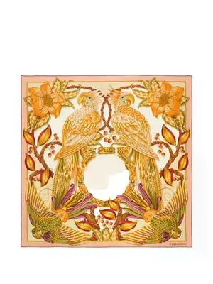 FERRAGAMO Parrots-print Silk Scarf - Neutrals