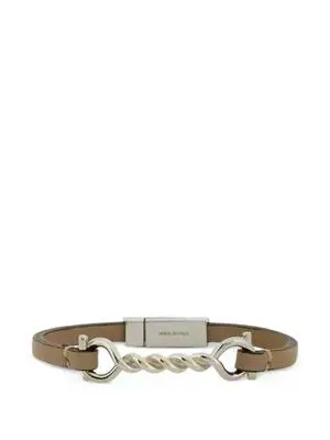 FERRAGAMO Gancini Leather Bracelet - Silver