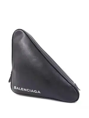 Balenciaga Leather Grained Texture Triangle Clutch Bag